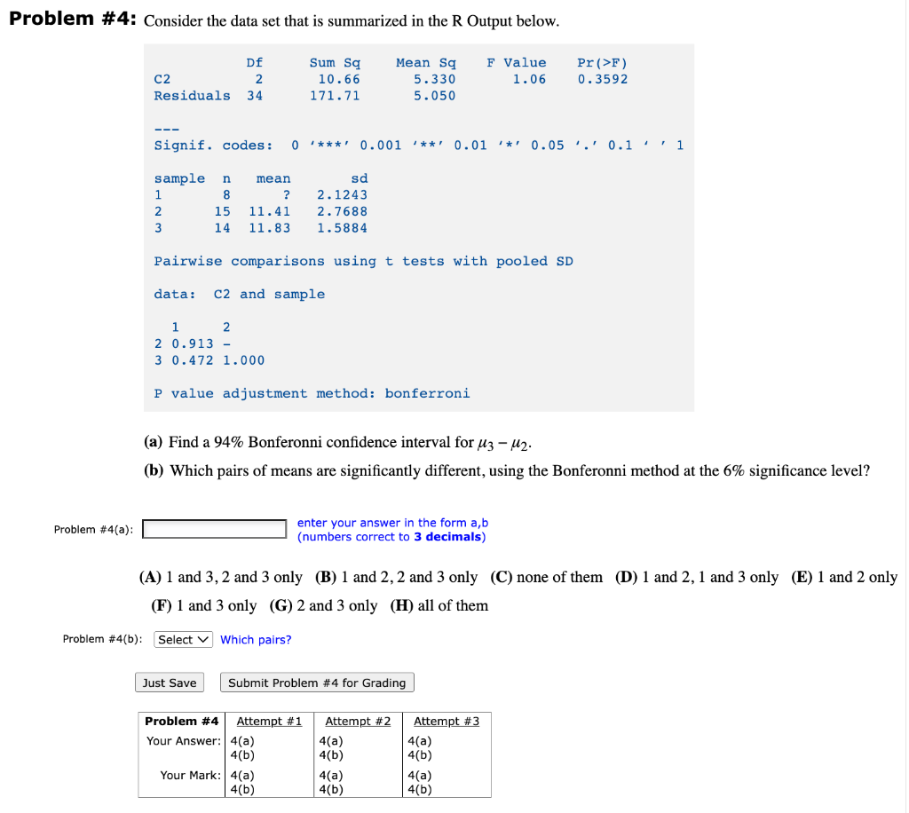 Problem \#4: Consider the data set that is summarized | Chegg.com