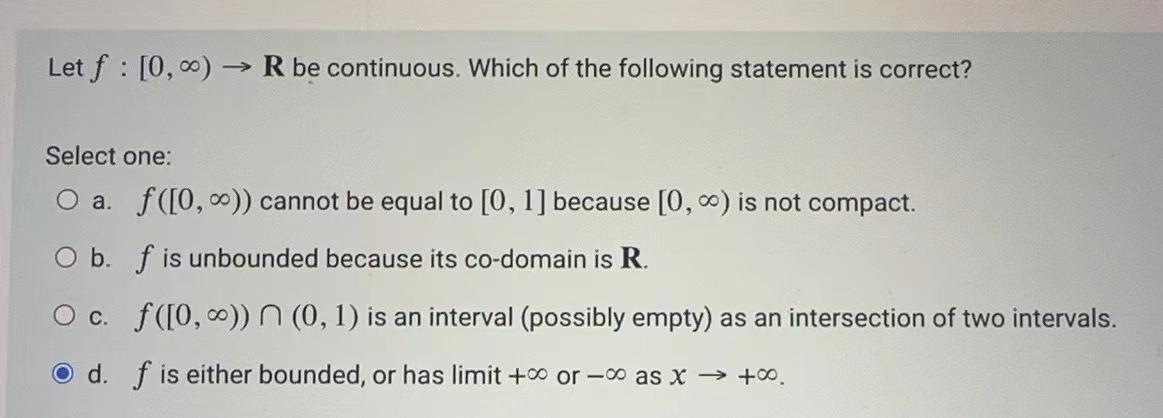 Solved Let f:[0,∞)→R be continuous. Which of the following | Chegg.com