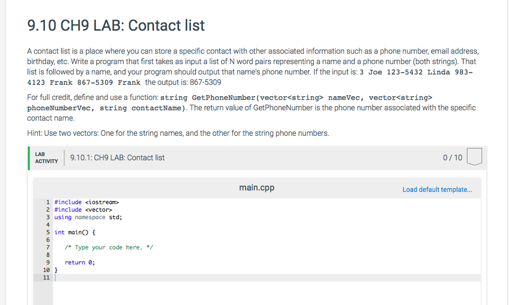 Solved: 9.10 CH9 LAB: Contact List A Contact List Is A Pla... | Chegg.com
