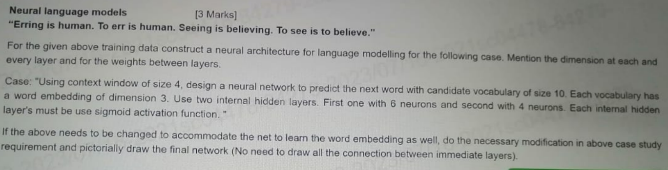 Solved Neural language models [3 Marks] "Erring is human. To | Chegg.com