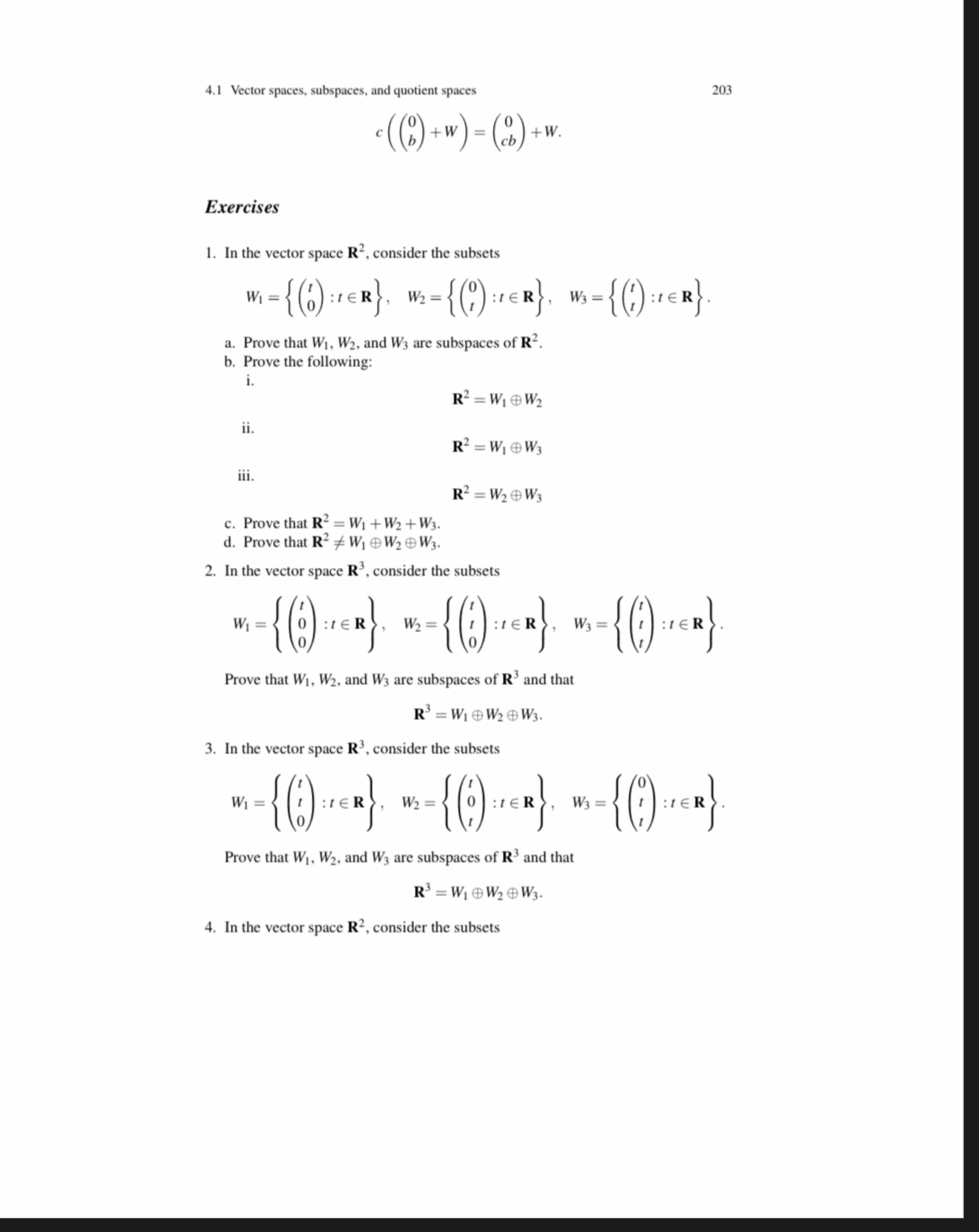 Solved c(([0],[b])+W)=([0],[cb])+W.ExercisesIn the vector | Chegg.com