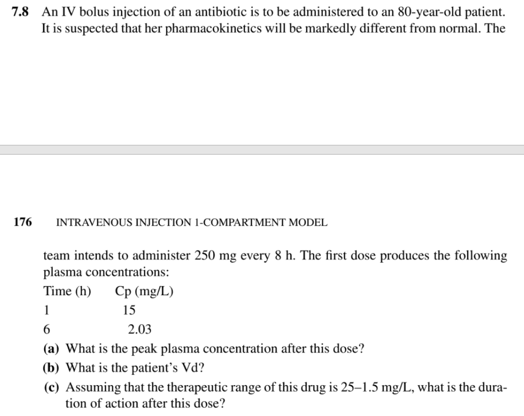 Solved 7.8 An IV bolus injection of an antibiotic is to be | Chegg.com