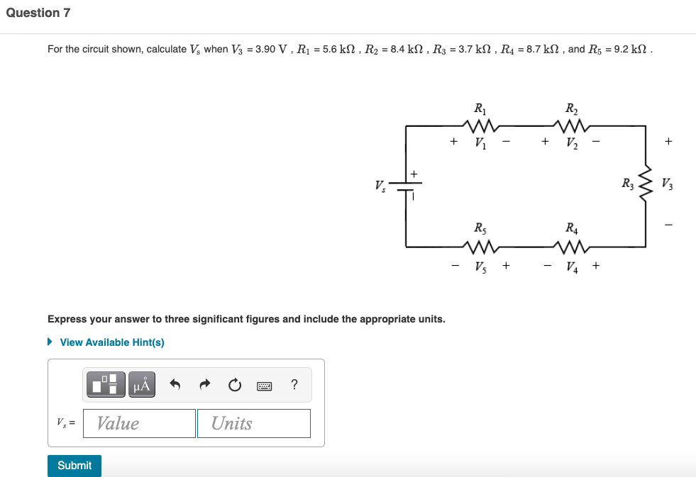 Solved Question 7 For the circuit shown, calculate Vs when | Chegg.com