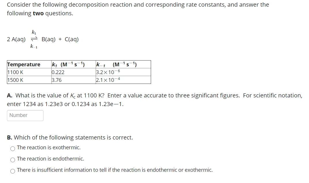 Solved Consider the following decomposition reaction and | Chegg.com