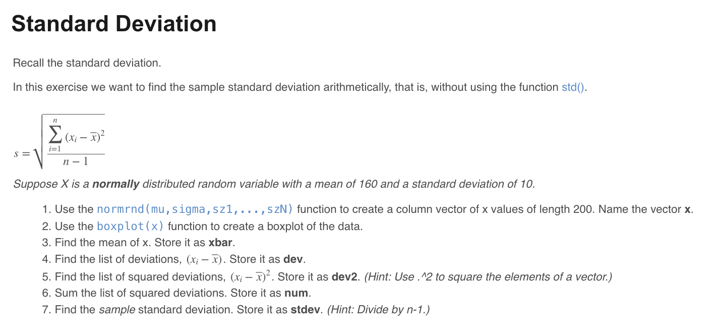 Solved Standard Deviation Recall the standard deviation. In | Chegg.com