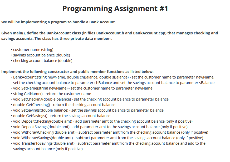 Programming Assignment \#1We will be implementing a | Chegg.com