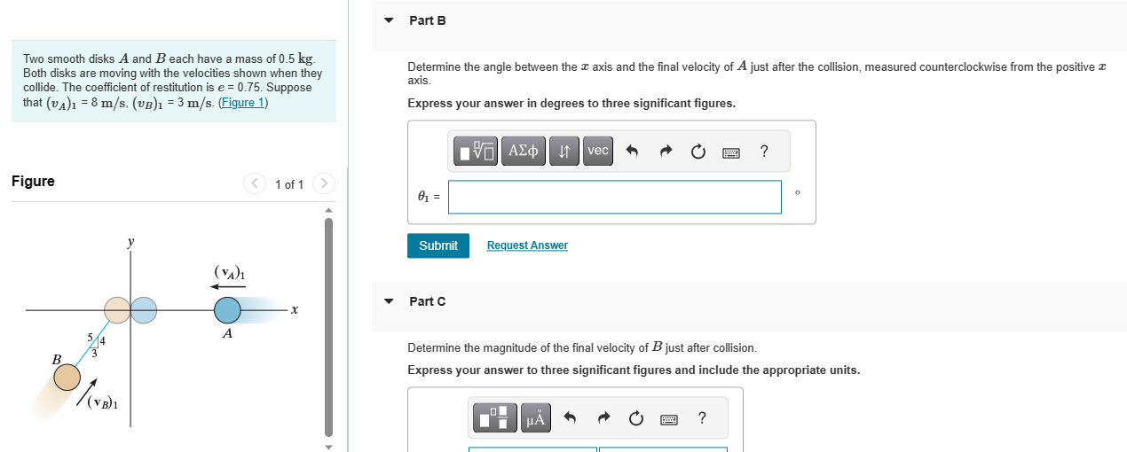 Solved Two smooth disks A and B each have a mass of 0.5 kg. | Chegg.com