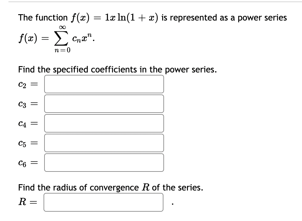 Solved The function f(x)=1xln(1+x) is represented as a power | Chegg.com