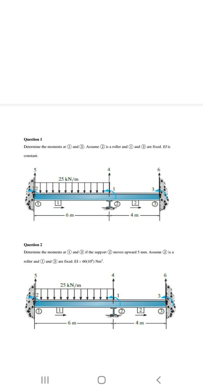 Solved Question 1 Determine the moments at (1) and (3). | Chegg.com