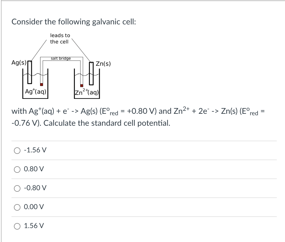Solved Consider the following galvanic cell: leads to the | Chegg.com