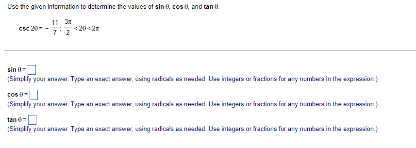 Solved Use the given information to determine the values of | Chegg.com