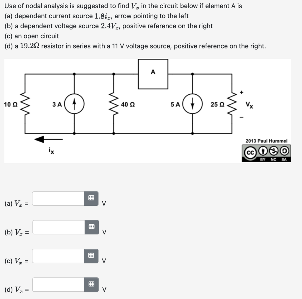 Solved Use of nodal analysis is suggested to find Vx in the | Chegg.com