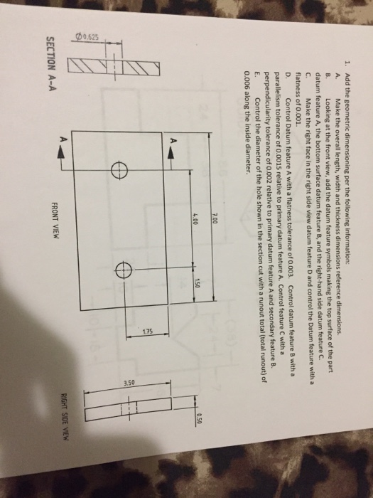 1. Add the geometric dimensioning per the following | Chegg.com