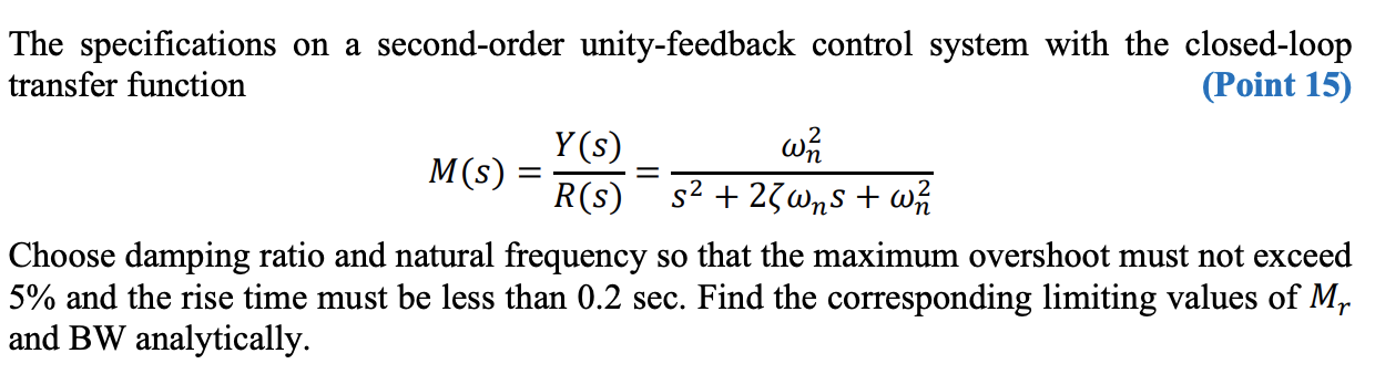 Solved The Specifications On A Second Order Unity Feedback 
