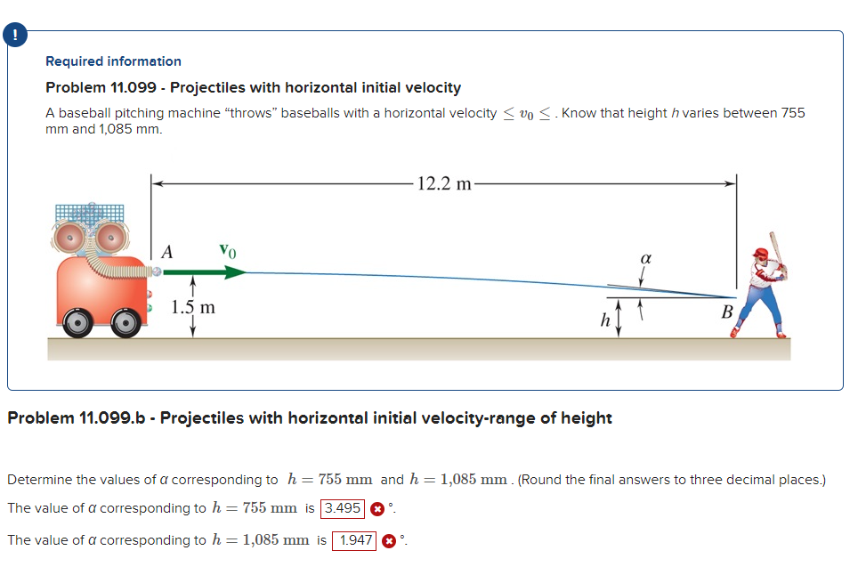 Solved Problem 11.099.b - ﻿Projectiles with horizontal | Chegg.com