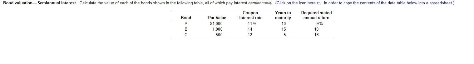 Solved \begin{tabular}{ccccc} \hline Bond & Par Value & | Chegg.com