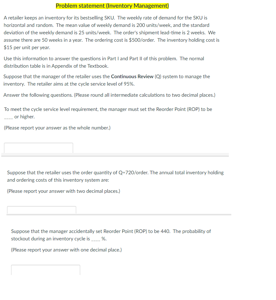 Solved Problem statement (Inventory Management) A retailer | Chegg.com