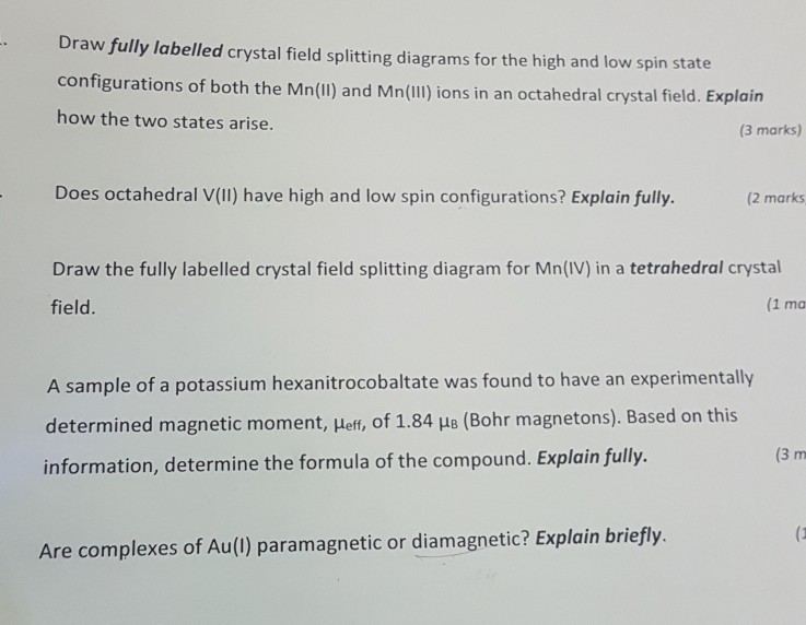 Solved Draw fully labelled crystal field splitting diagrams | Chegg.com