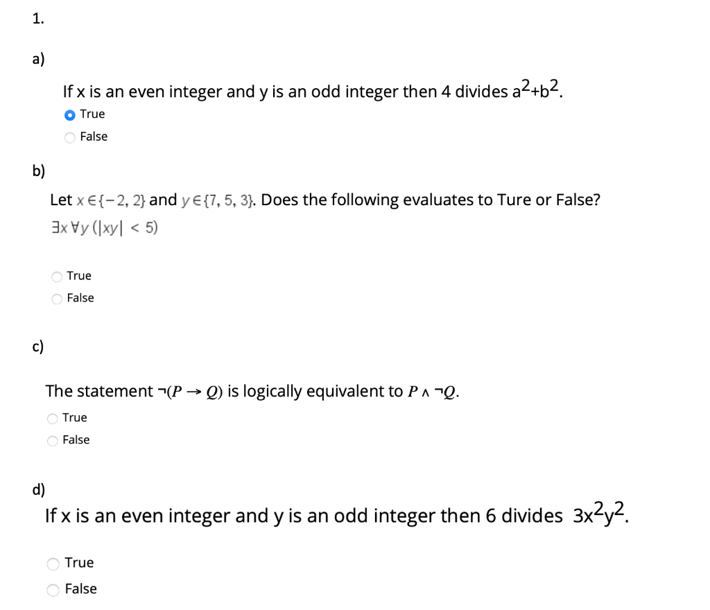 Solved 1. a) If x is an even integer and y is an odd integer | Chegg.com