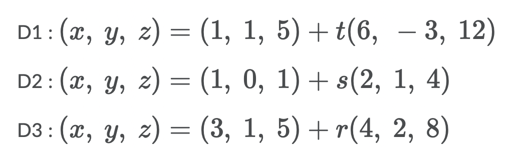 Solved Let be the 3 lines D1, D2 and D3 having the equations | Chegg.com