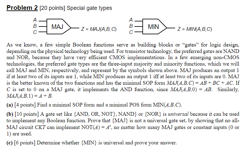 Solved Problem 2 [20 points] Special gate types As we know, | Chegg.com