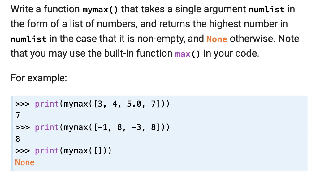 Solved Write A Function Mymax That Takes A Single 2557