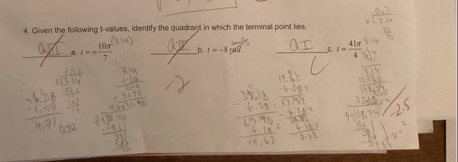 Solved Given the following t-values, identify the quadrant | Chegg.com