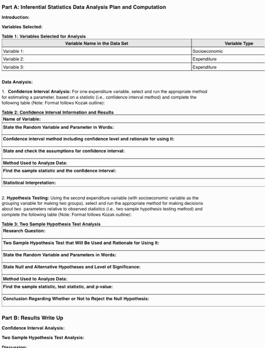 Solved Part A: Inferential Statistics Data Analysis Plan and | Chegg.com
