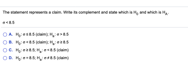 Solved The statement represents a claim. Write its | Chegg.com