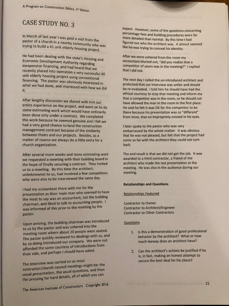 Solved A Program on Construction Ethics, 3rd Edition CASE | Chegg.com