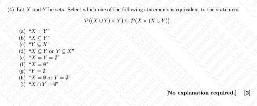 Solved (4) Let X and Y be sets. Select which one of the | Chegg.com