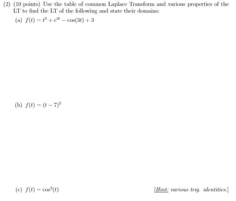 Solved 2) (10 points) Use the table of common Laplace | Chegg.com