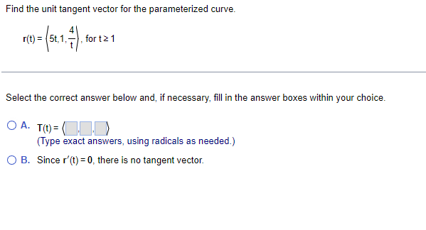 Solved Find the unit tangent vector for the parameterized | Chegg.com
