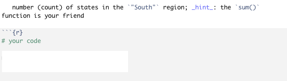 number (count) of states in the "South" region; _hint | Chegg.com