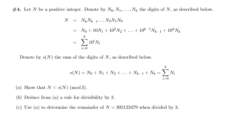 Solved #4. Let N be a positive integer. Denote by No, N1, | Chegg.com