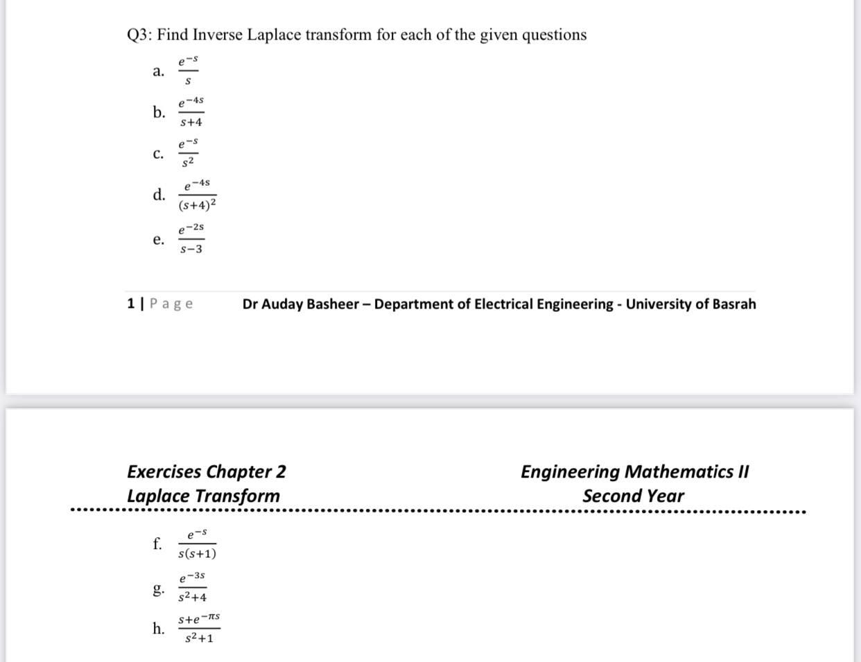Solved Q3: Find Inverse Laplace transform for each of the | Chegg.com