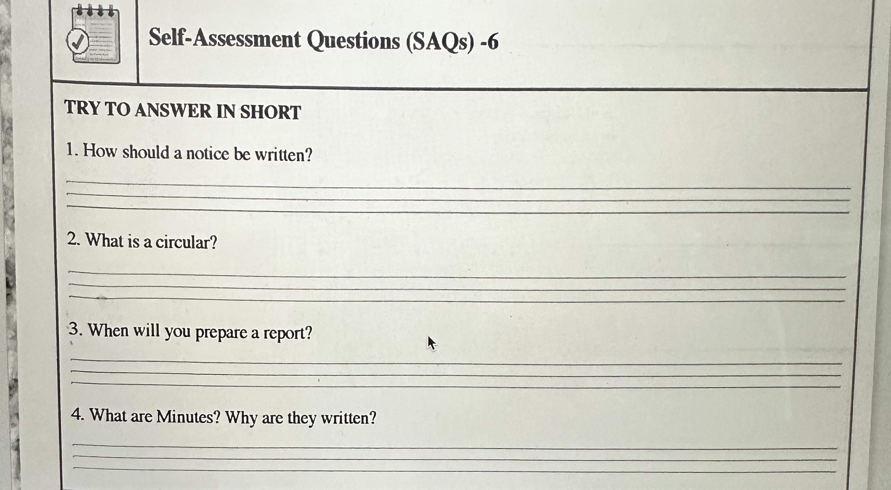 Solved Self-Assessment Questions (SAQs) -6 TRY TO ANSWER IN | Chegg.com