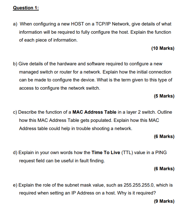 Solved Question 1: a) When configuring a new HOST on a | Chegg.com