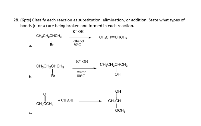 Solved 28. (6pts) Classify each reaction as substitution, | Chegg.com