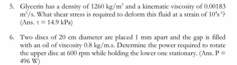 Solved 5. Glycerin has a density of 1260 kg/m' and a | Chegg.com