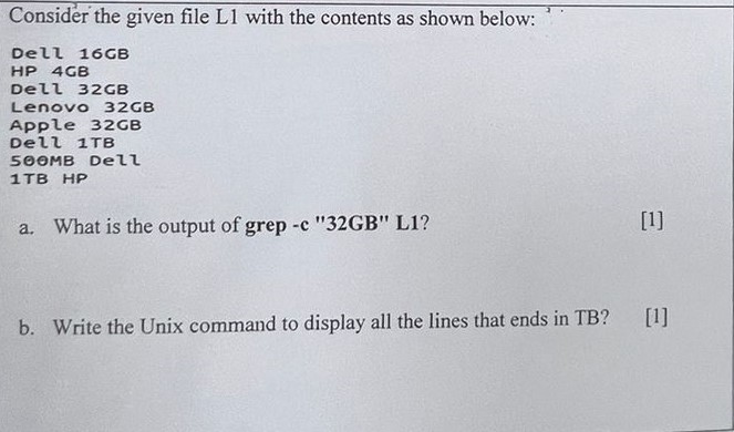Solved Consider the given file L1 with the contents as shown | Chegg.com