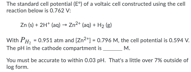 Solved The standard cell potential (E°) of a voltaic cell | Chegg.com