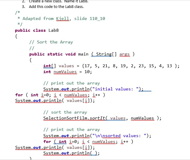 (Solved) : 2 Create New Class Name Lab8 3 Add Code Lab8 Class Adapted ... (Solved) : 2 Create New Class Name Lab8 3 Add Code Lab8 Class Adapted ...