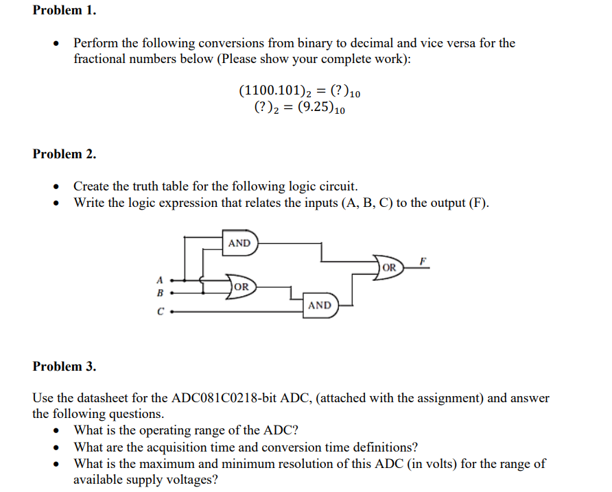 Solved Problem 3.Use the datasheet for the ADC081C0218-bit | Chegg.com