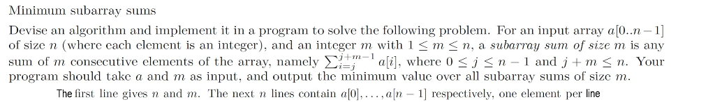 Solved Minimum subarray sums Devise an algorithm and | Chegg.com
