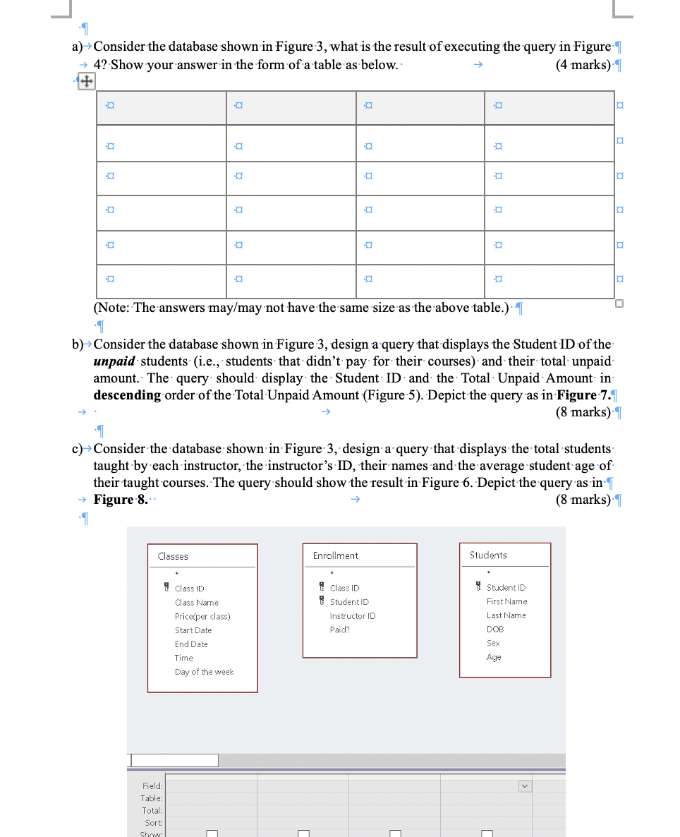 Question-7 (20 marks) Class Table Student Table | Chegg.com
