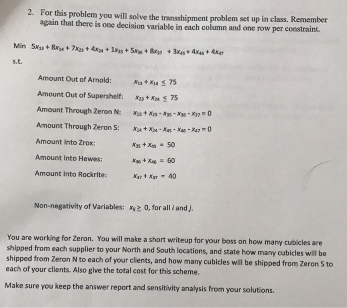 Solved 2. For this problem you will solve the transshipment | Chegg.com