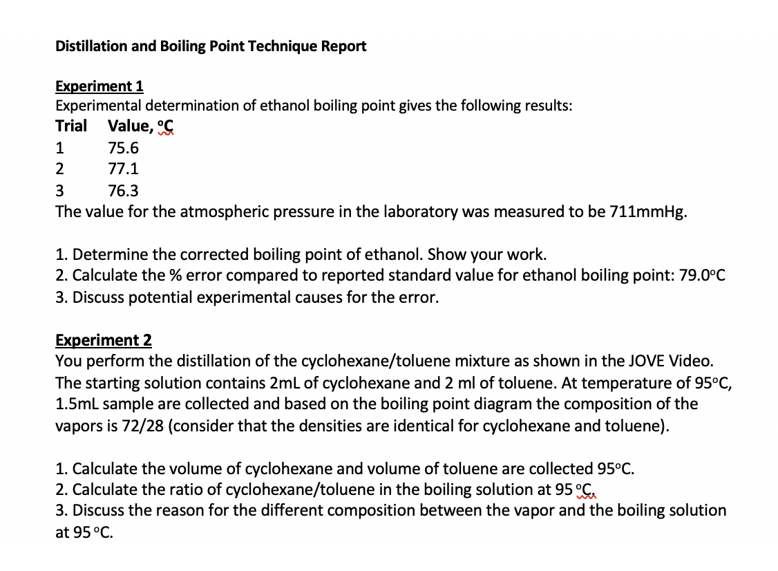 Distillation and Boiling Point Technique Report | Chegg.com