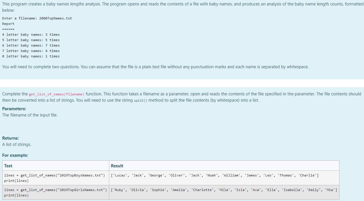Solved This program creates a baby names lengths analysis. | Chegg.com
