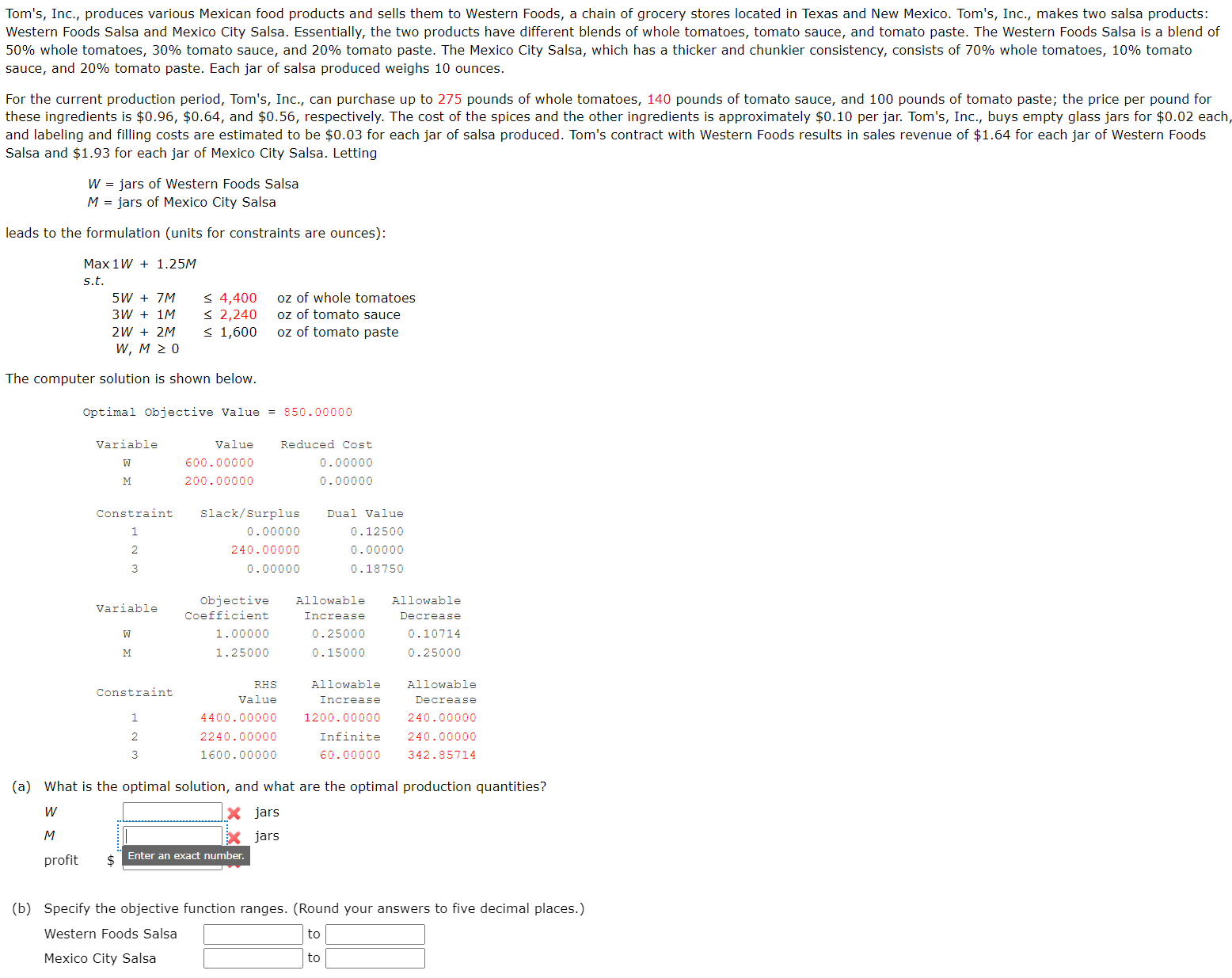 Solved (c) ﻿What are the dual values for each constraint? | Chegg.com
